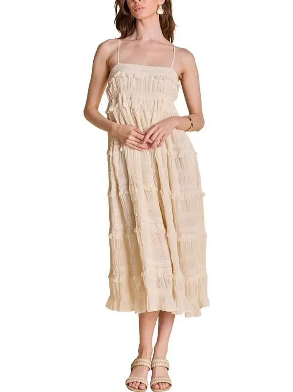 English Factory Smocked Ruffle Sleeveless Maxi Dress - Cream