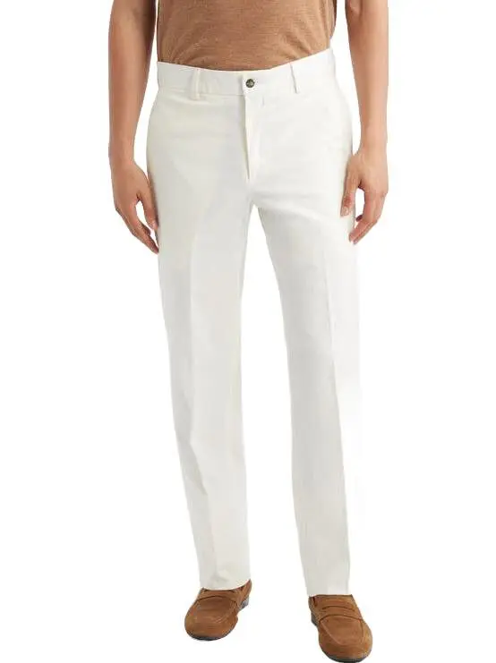 Berle Pleated Cotton & Linen Straight Leg Trousers - Off White