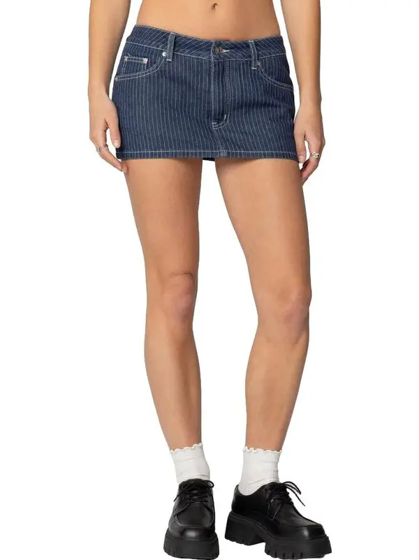 EDIKTED Neria Pinstripe Denim Miniskirt - Navy