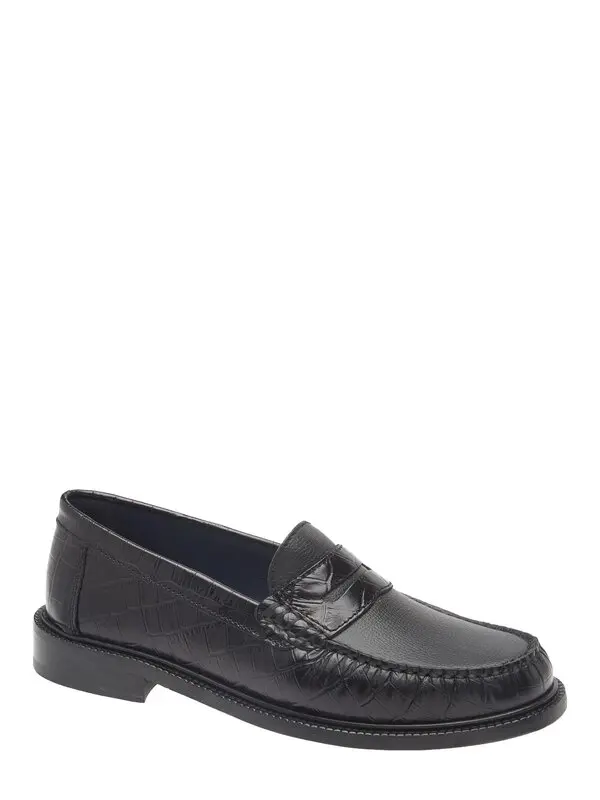 VINNY'S Yardee Croc-embossed Penny Loafer - Black Croco