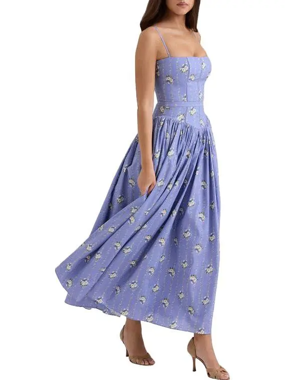 House Of Cb Ysabella Floral Maxi Sundress - Daisy Stripe Blue