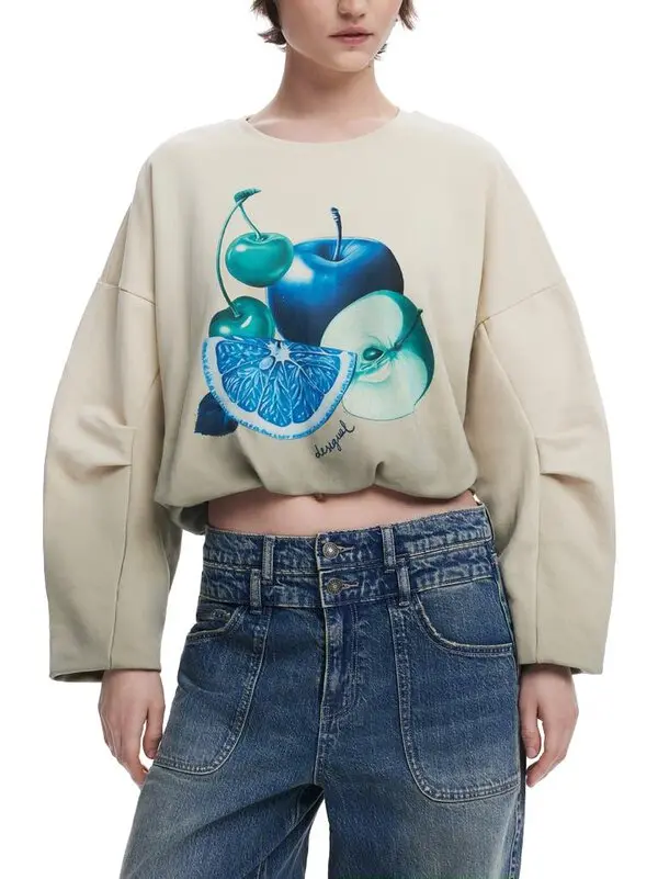 Desigual Bubble Hem Cropped Graphic Sweatshirt - Gray