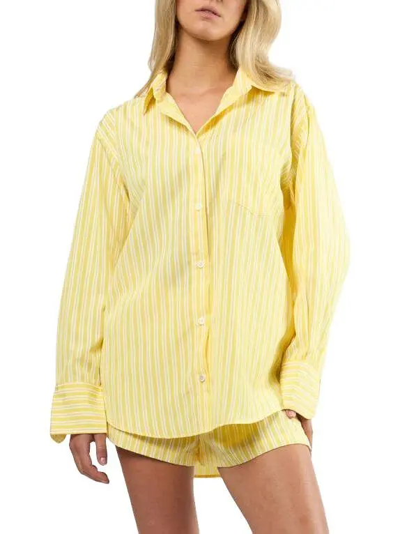 VIENS AVEC MOI Striped Cotton Blend Button-up Shirt - Yellow