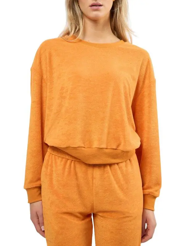 VIENS AVEC MOI Terry Cloth Crewneck Sweatshirt - Orange