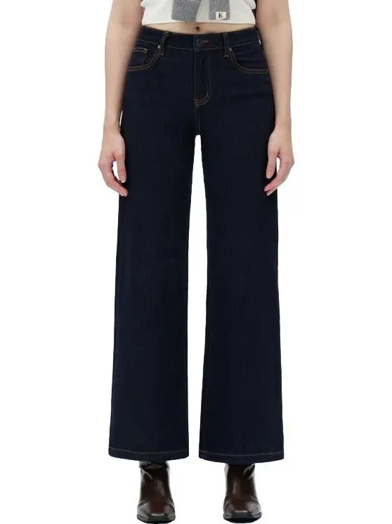 BAYEAS High-waist Wide-leg Jeans With Tie Belt - Raw Denim