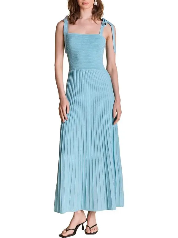 Endless Rose Tie Strap Metallic Maxi Sweater Dress - Blue