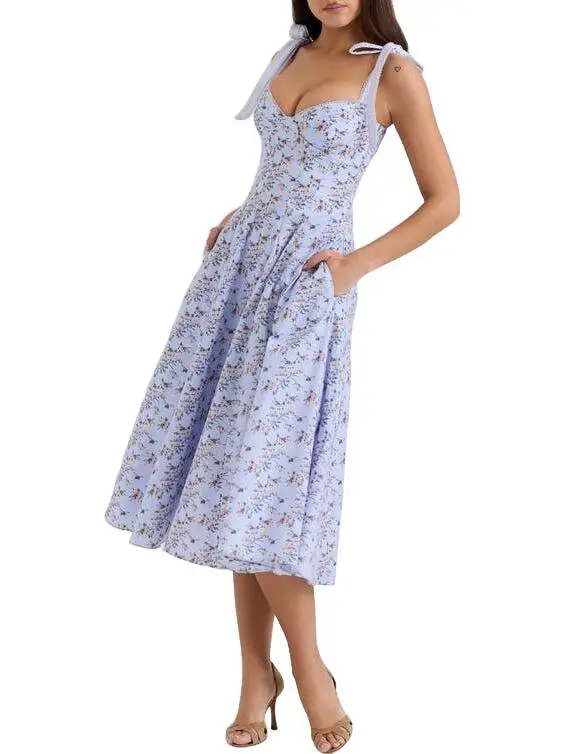 House Of Cb Emely Paneled Dress With Tie Straps - Bee Floral Blue