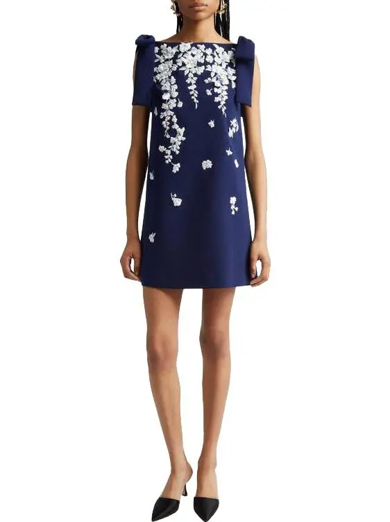 Carolina Herrera Floral Embroidered Stretch Crepe Mini Dress - Midnight Multi