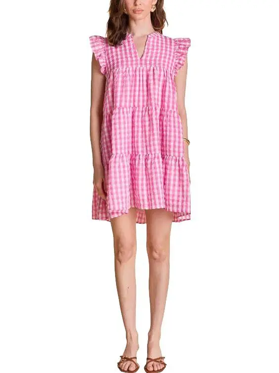 English Factory Gingham Check Tiered Minidress - Pink