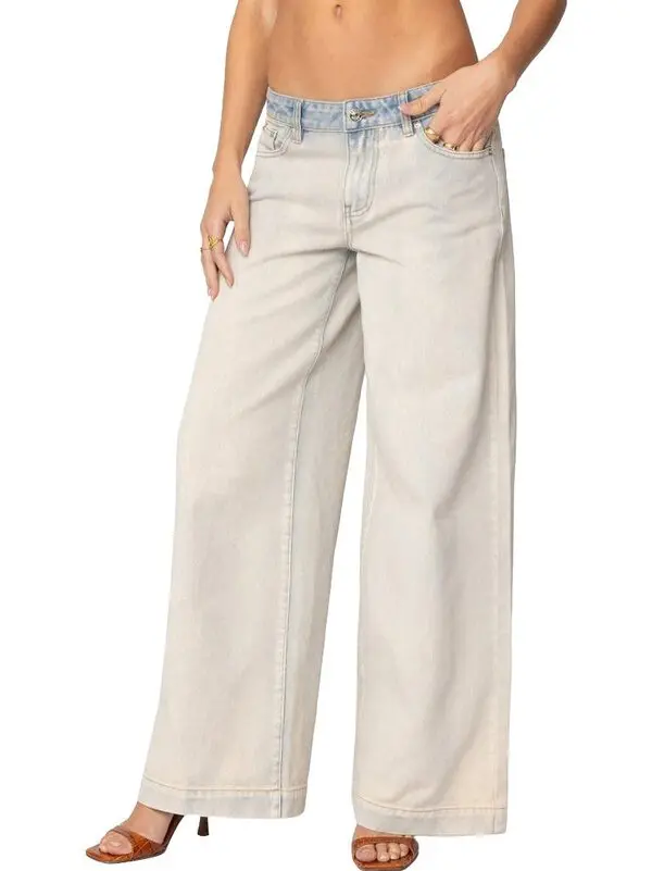 EDIKTED Rhiannon Low Rise Wide Leg Jeans - Light-denim