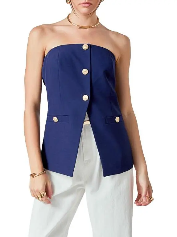 Endless Rose Strapless Top With Button Detail - Navy