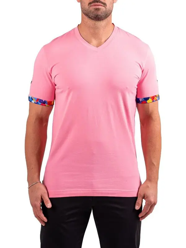 MACEOO Vivaldi Light V-neck Cotton T-shirt - Pink