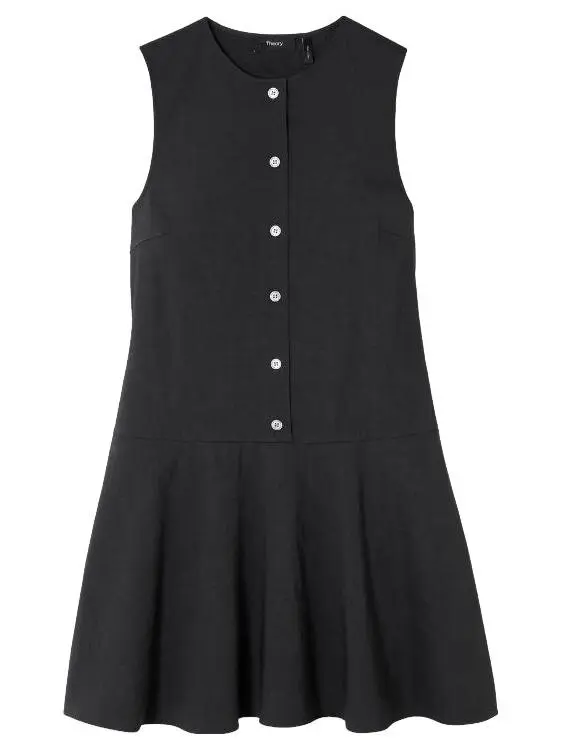 Theory Linen-blend Mini Dress - Black