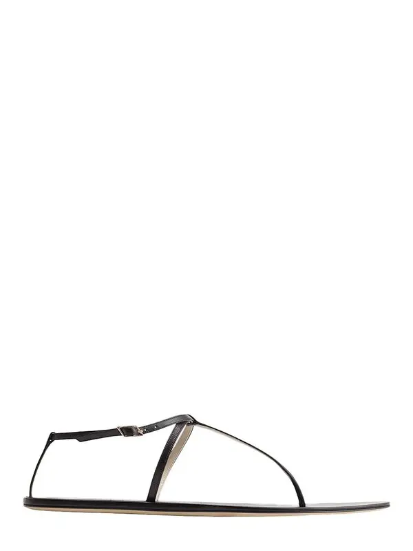 CHRISTEN Mono Leather T-strap Flat Sandals - Black