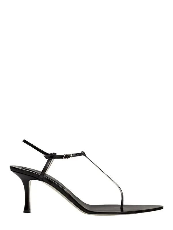 CHRISTEN Mono Leather T-strap Stiletto Sandals - Black