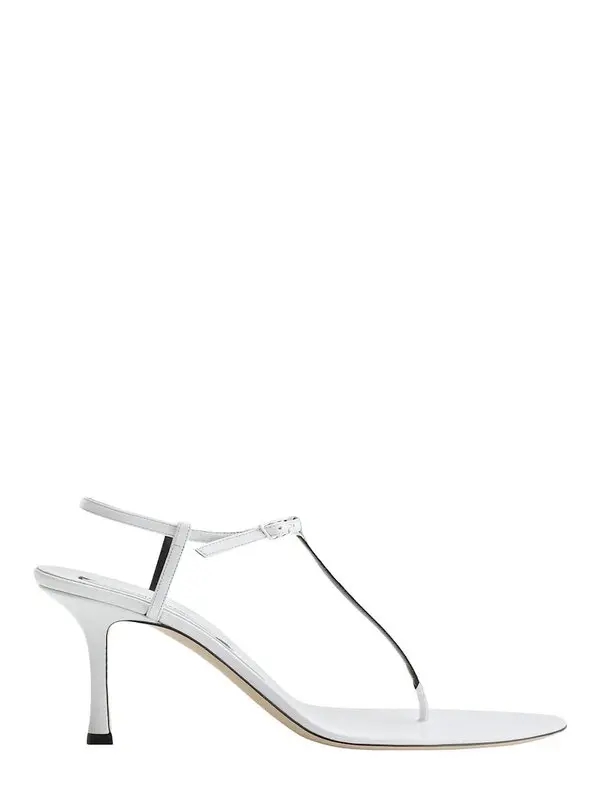 CHRISTEN Mono Leather T-strap Stiletto Sandals - White