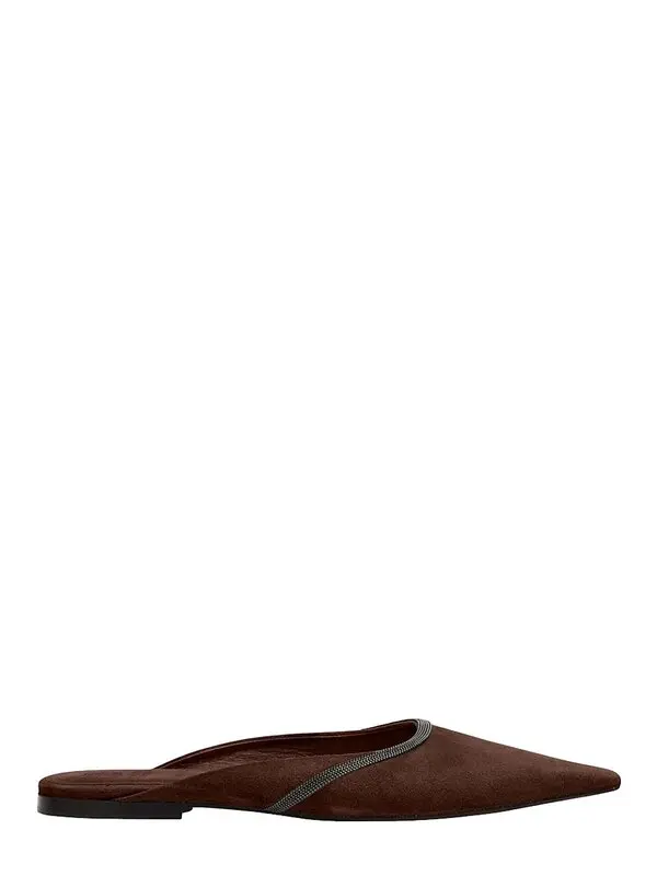 Brunello Cucinelli Suede Ballerina Mules - Burgundy