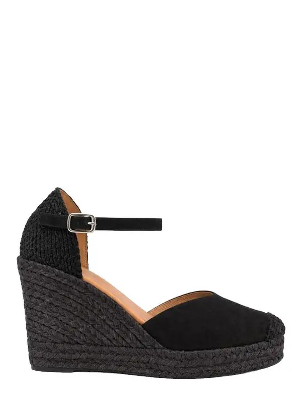 MENINA STEP Jimena High Lace Espadrille Wedges - Black