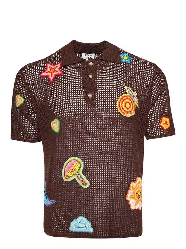 Casablanca Crochet Polo With Patches - Brown