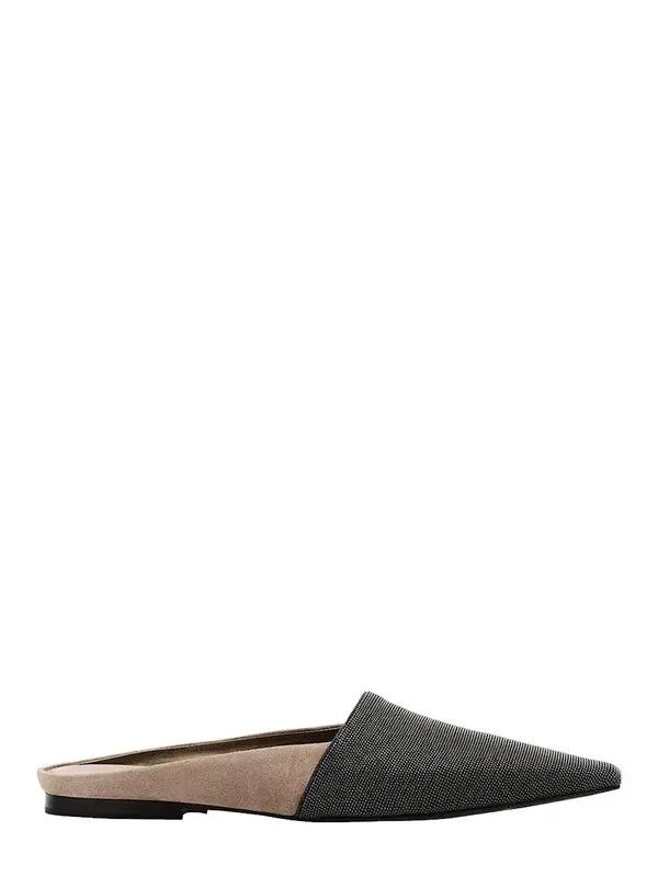 Brunello Cucinelli Monili Suede Ballerina Mules - Grey