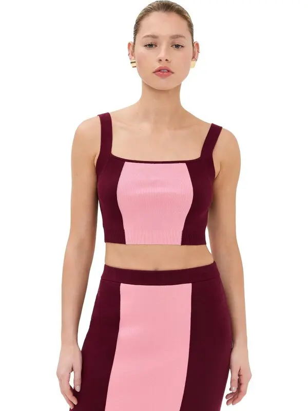 LE BOP Colorblocked Knit Tank - Burgundy & Flamingo