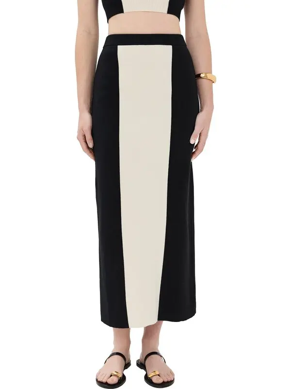 LE BOP Colorblocked Knit Skirt - Black & White