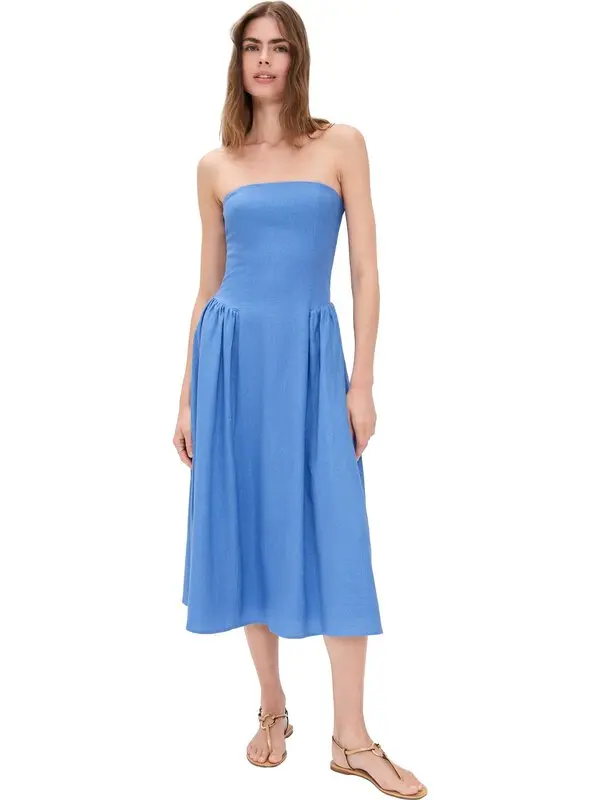WAYF Giulia Strapless Midi Dress - Azure Blue