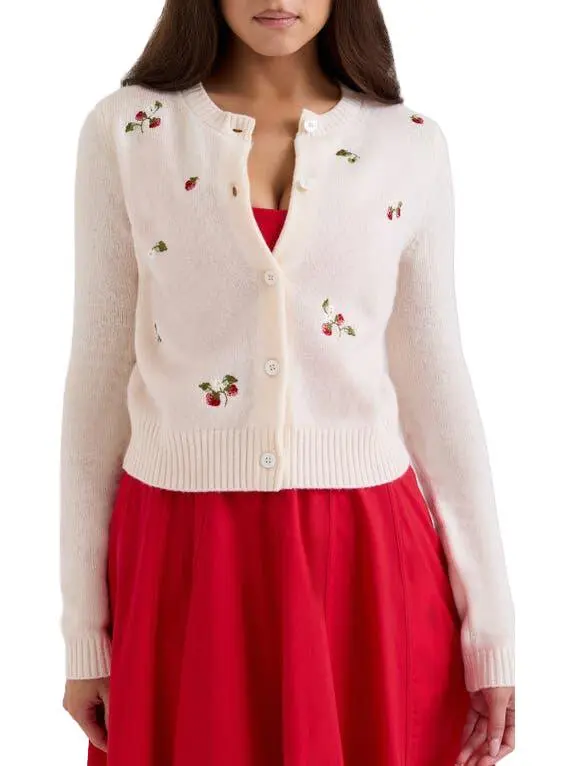 House Of Cb Evalina Embroidered Wool Cardigan - Cream