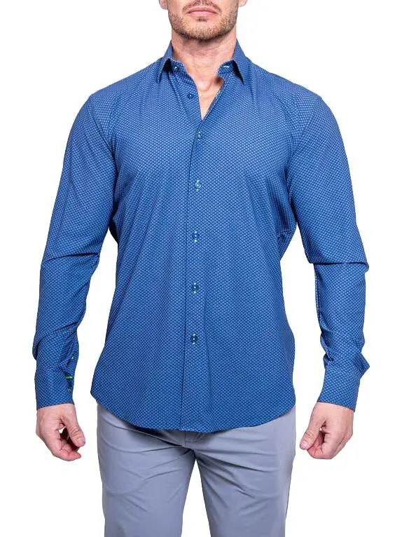 MACEOO Fibonacci Resistance Contemporary Fit Button-up Shirt - Blue