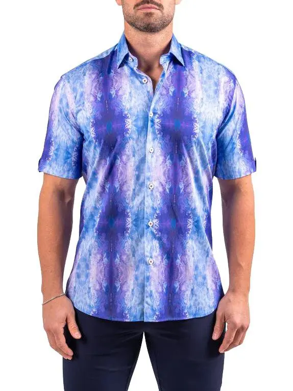MACEOO Galileo Resistance2217 Short Sleeve Cotton Button-up Shirt - Blue