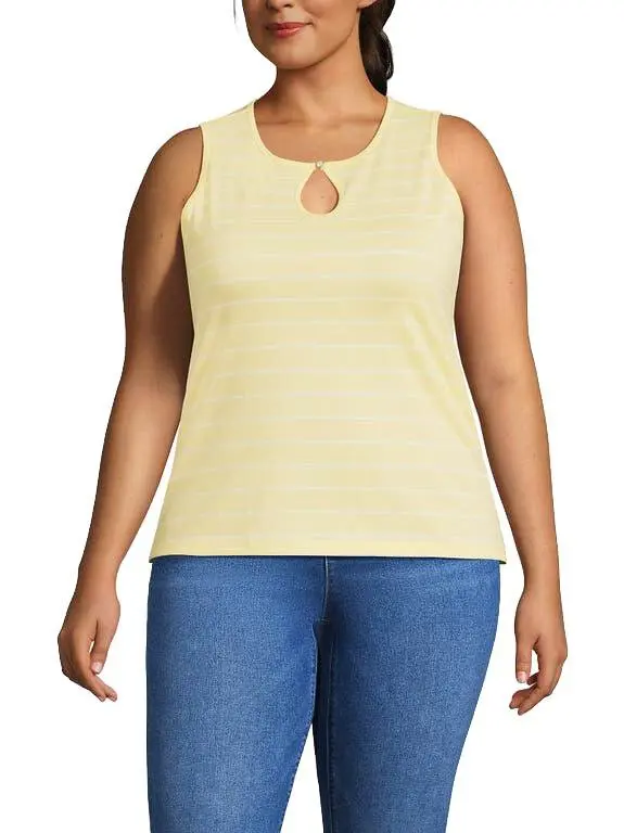 LANDS' END Keyhole Supima Tank - Pale Yellow/ivory Stripe