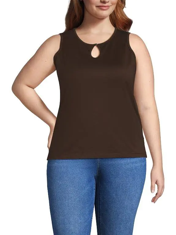 LANDS' END Keyhole Supima Tank - Rich Coffee