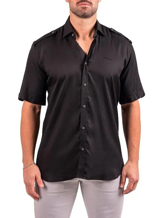 MACEOO Munich Resistance0174 Short Sleeve Button-up Shirt - Black