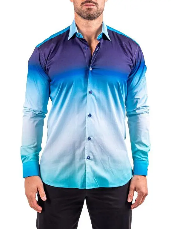 MACEOO Fibonacci Resistance Contemporary Fit Button-up Shirt - Blue