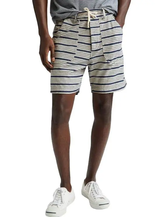 Double Rl Indigo Stripe Jersey Shorts - Cream Multi