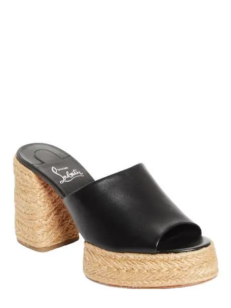 CHRISTIAN LOUBOUTIN Calakala Espadrille Platform Slide Sandal - Black/ Lin Black