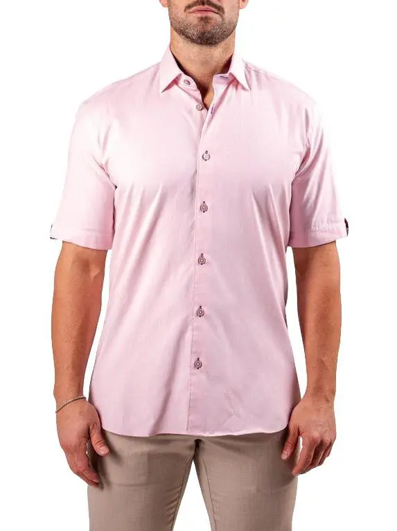 MACEOO Galileo Resistance0123 Short Sleeve Cotton Button-up Shirt - Pink