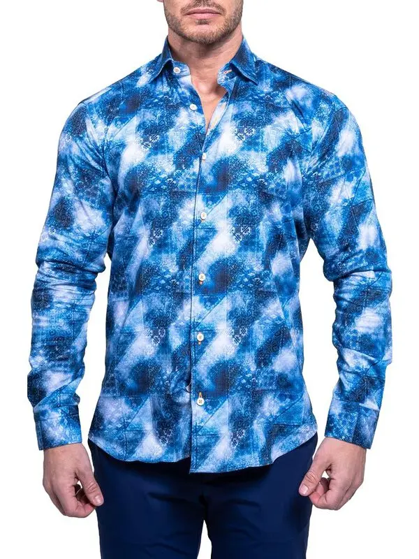 MACEOO Fibonacci Resistance Contemporary Fit Button-up Shirt - Blue