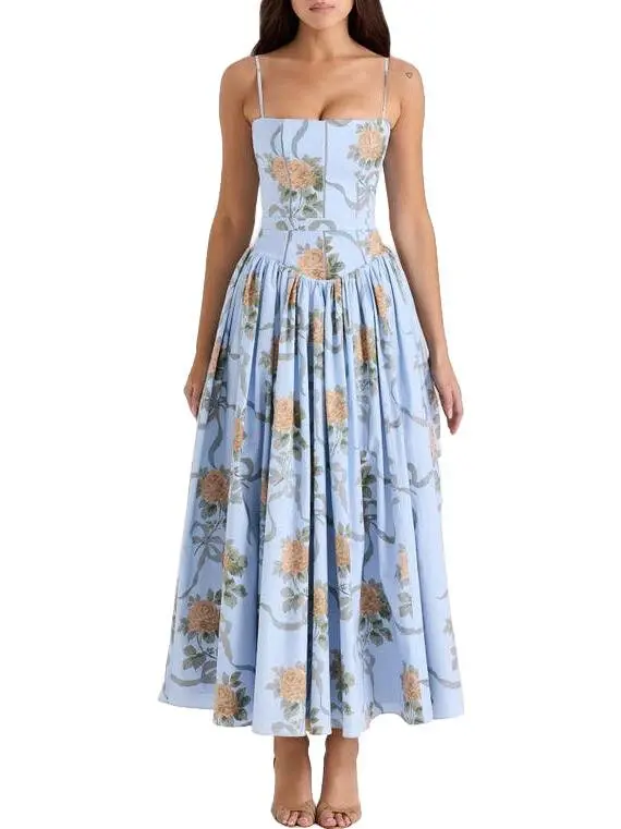 House Of Cb Ysabella Floral Maxi Sundress - Yellow Rose Blue