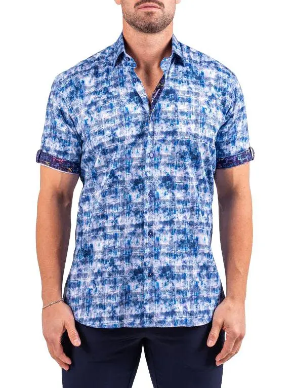MACEOO Galileo Resistance0331 Short Sleeve Cotton Button-up Shirt - Blue