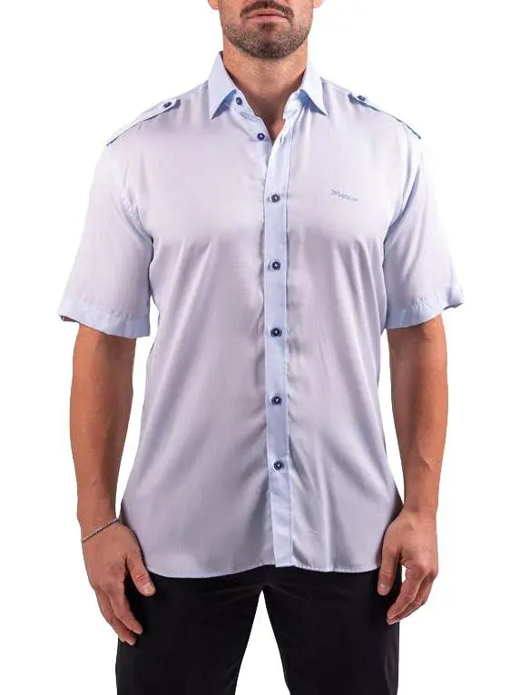 MACEOO Munich Resistance0175 Short Sleeve Button-up Shirt - Blue