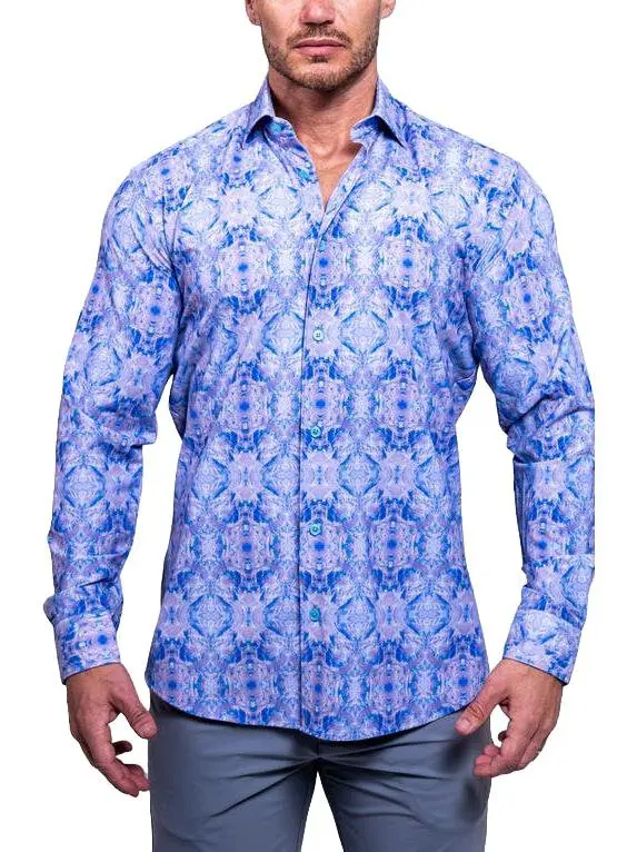MACEOO Fibonacci Resistance Contemporary Fit Button-up Shirt - Blue
