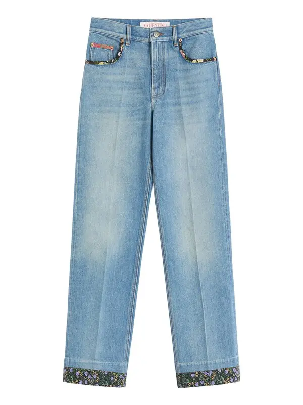 Valentino Garavani Printed Denim Straight Leg Jeans - Blue