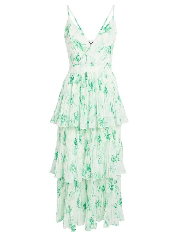 Maje Floral Tiered Midi Dress - Green