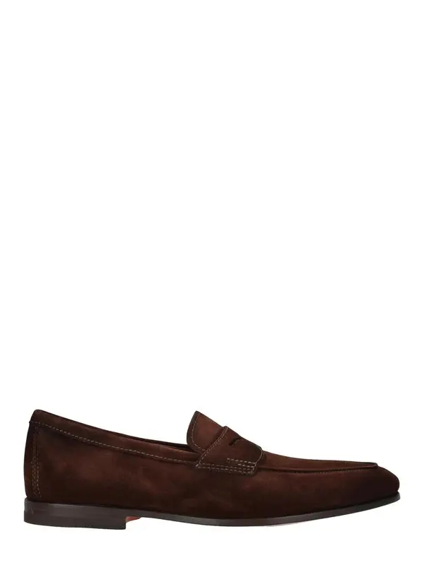 Santoni Suede Carlo Penny Loafers - Brown