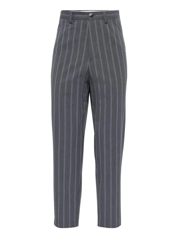 Brunello Cucinelli Cotton Chalk Stripe Trousers - Grey
