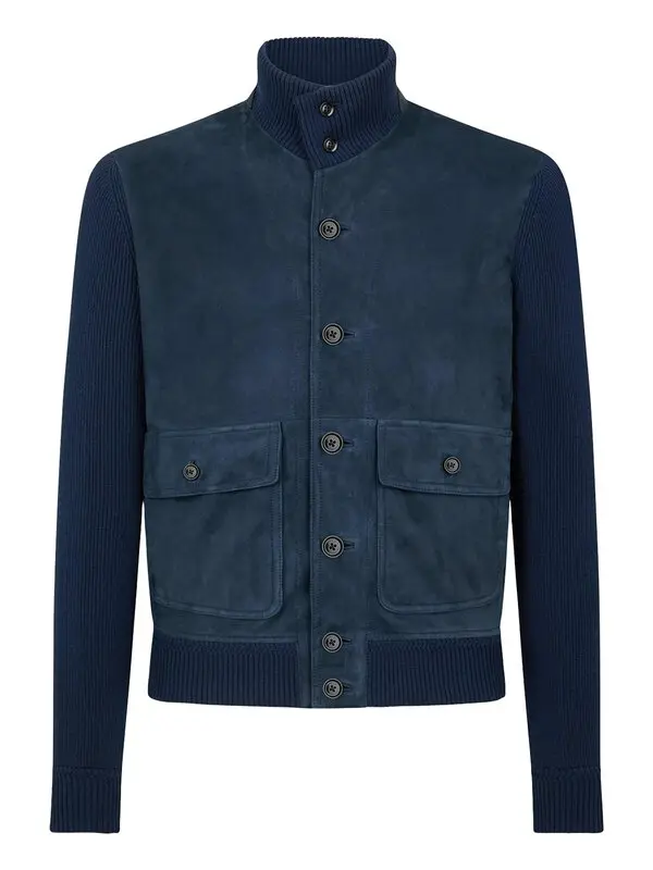 TOM FORD Merino Wool-suede Cardigan - Blue