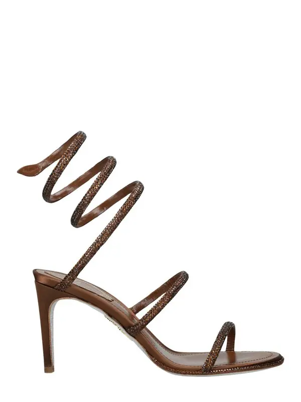 Rene Caovilla Satin Embellished Cleo Sandals - Brown
