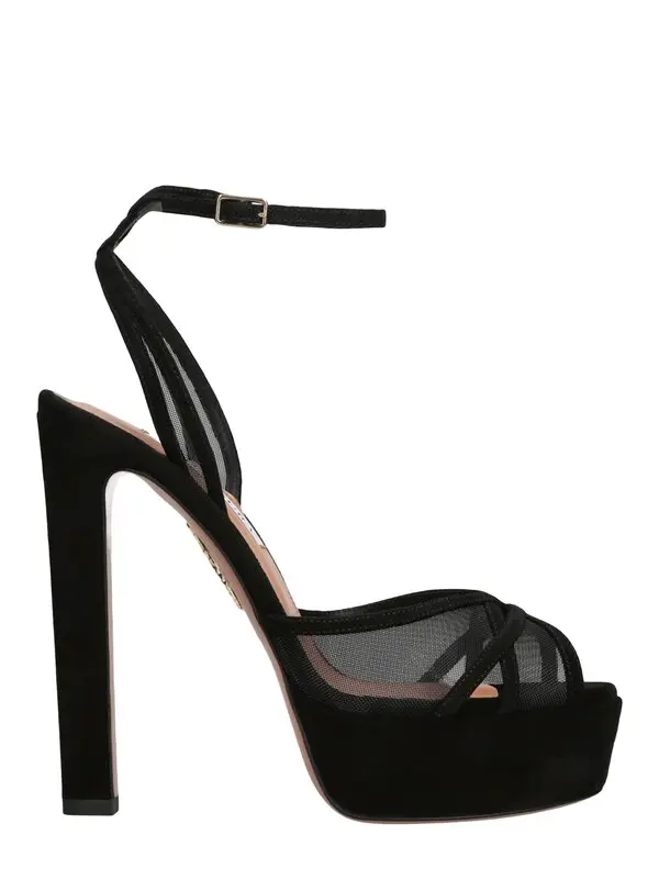 AQUAZZURA Suede Shear Plateau Platform Sandals - Black
