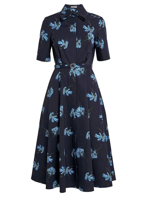 EMILIA WICKSTEAD Cotton Floral Rubie Midi Shirt Dress - Navy